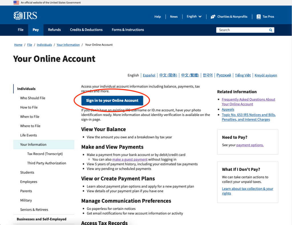 Access Your IRS Account Online BNC